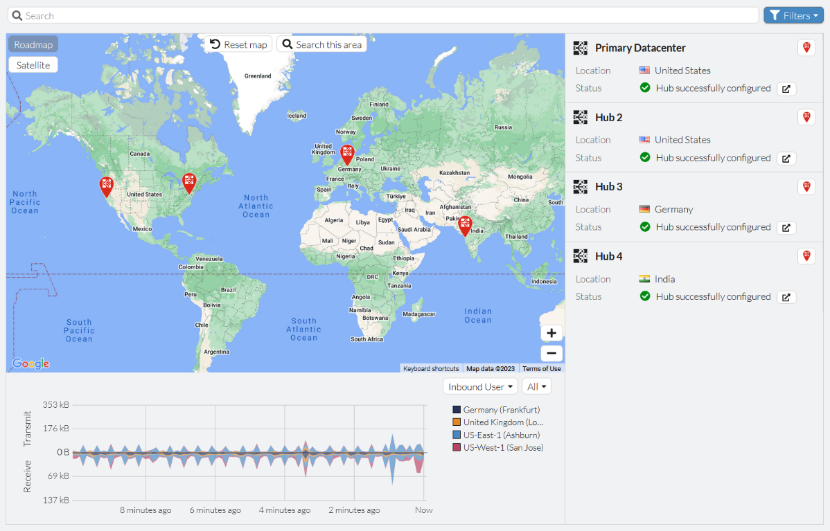 Verifying private access hub status and location using the asset map | FortiSASE 24.4.60 ...